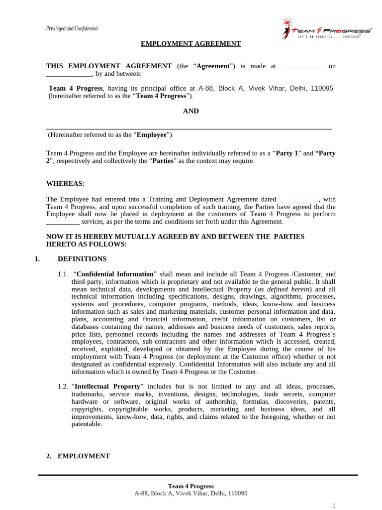 Employment Agreement | PDF | Breach Of Contract | Employment