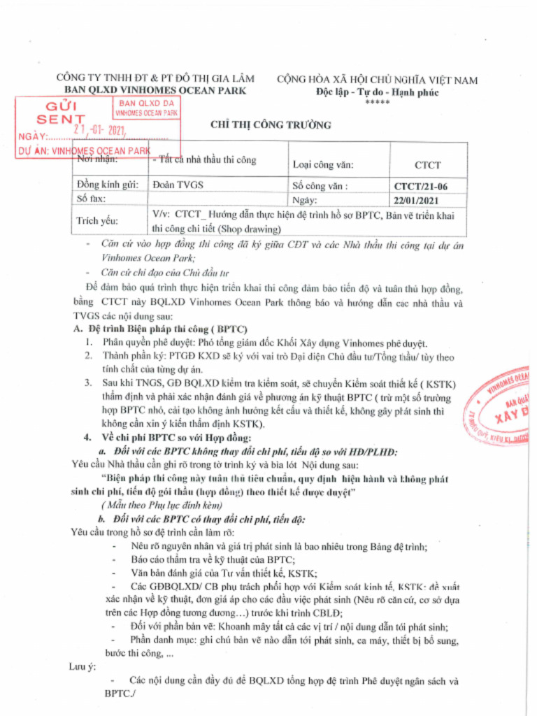 CTCT21-06_Hướng dẫn thực hiện đệ trình hồ sơ BPTC, bản vẽ triển khai thi công chi tiết | PDF