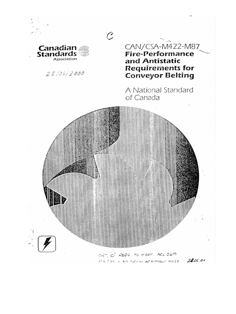 CAN CSA M422 M87 Fire Performance and Anti Static Requirements For Conveyor Belting | PDF