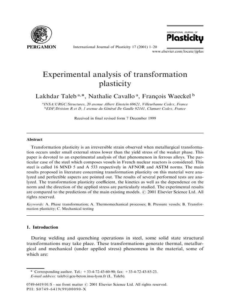 Experimental Analysis of Transformation Plasticity | PDF | Plasticity (Physics) | Creep ...