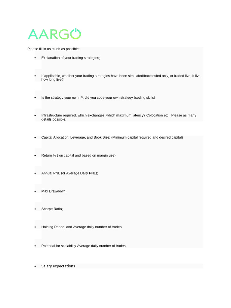 Aargo - Quant Questionnaire | PDF