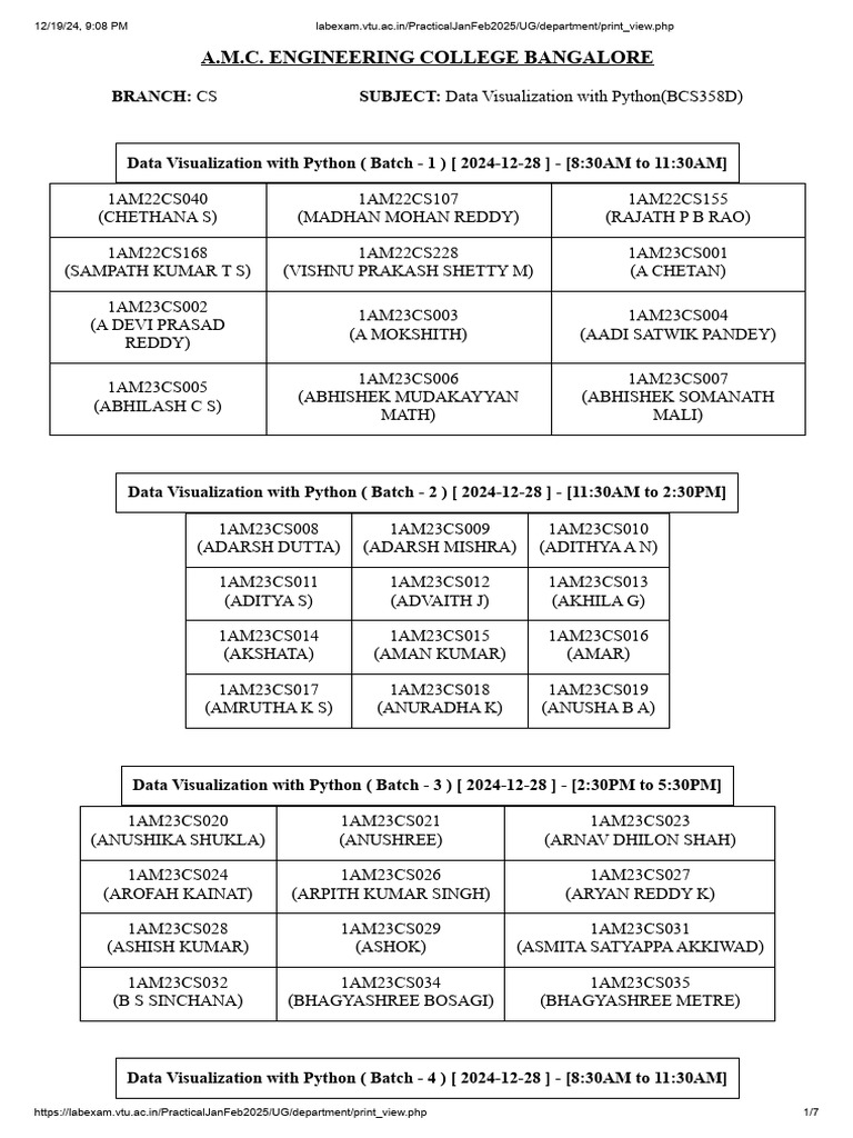 Data Visualization Python Exam Schedule | PDF