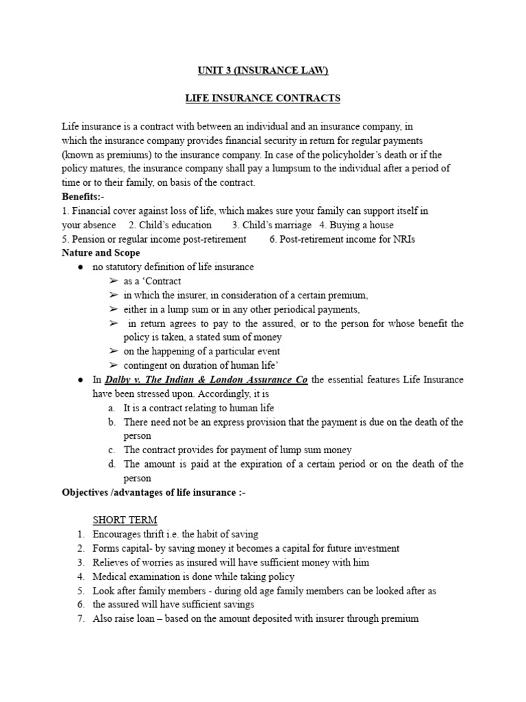 UNIT 3 - Insurance law | PDF | Liability Insurance | Life Insurance