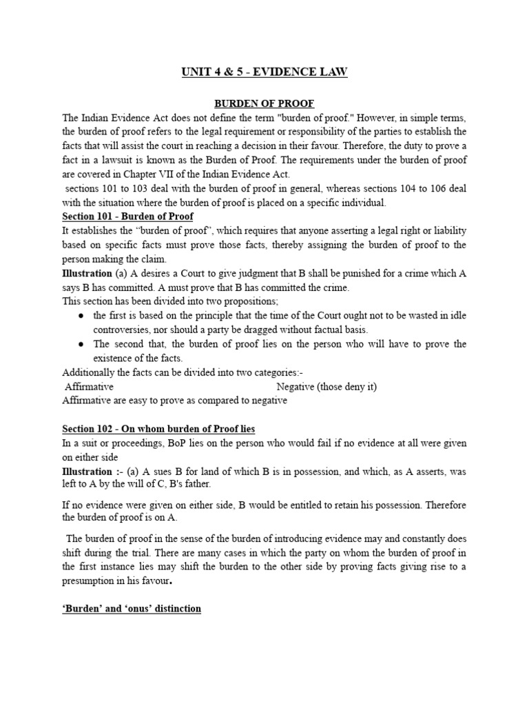 UNIT 4 - EVIDENCE LAW | PDF | Burden Of Proof (Law) | Estoppel