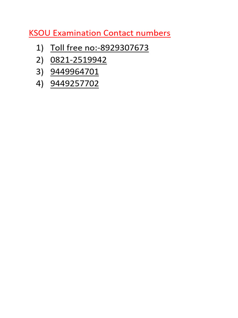 KSOU Examination Contact Numbers | PDF