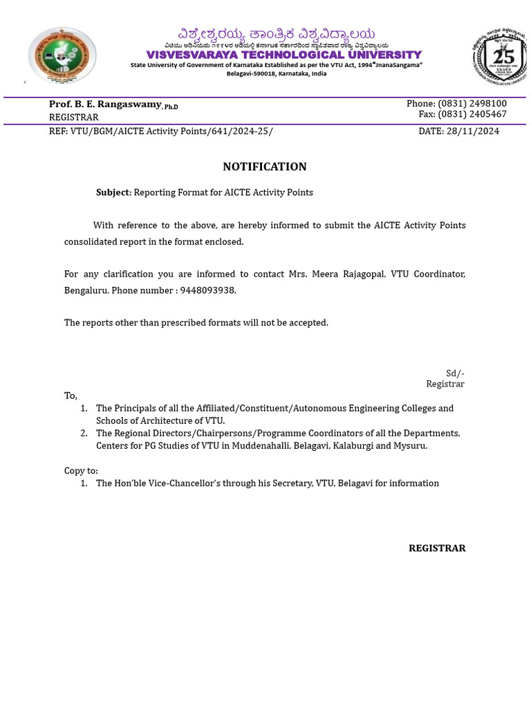 AICTE Acytivity Points - Notification On Report D - 241212 - 093229 | PDF