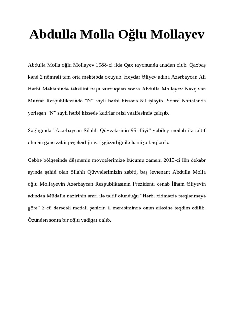 Abdulla Molla Oğlu Mollayev | PDF