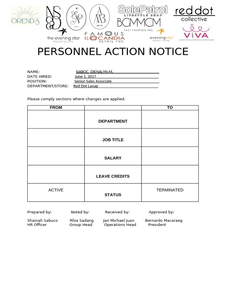 Personnel Action Notice - Lhen | PDF