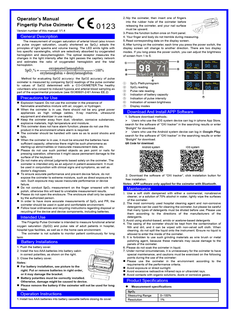 Finger Oximeter M70C User Manual | PDF | Hemoglobin