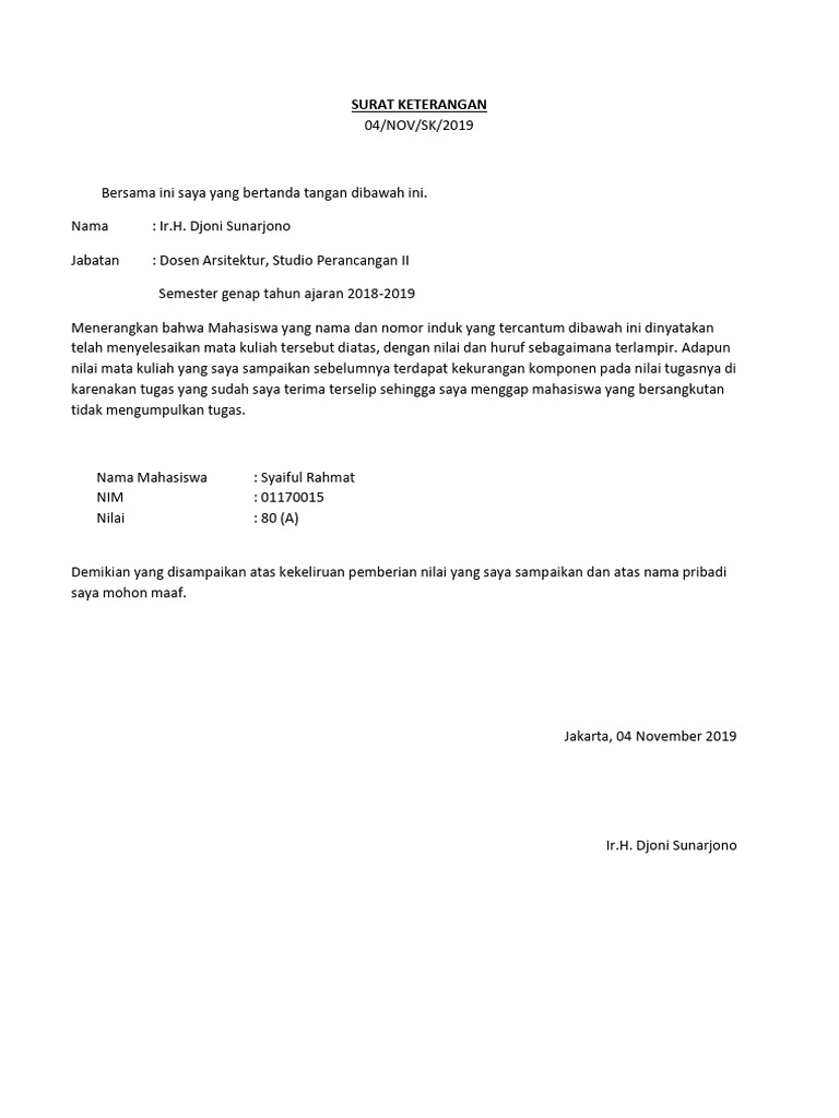 surat pernyataan nilai kosong | PDF