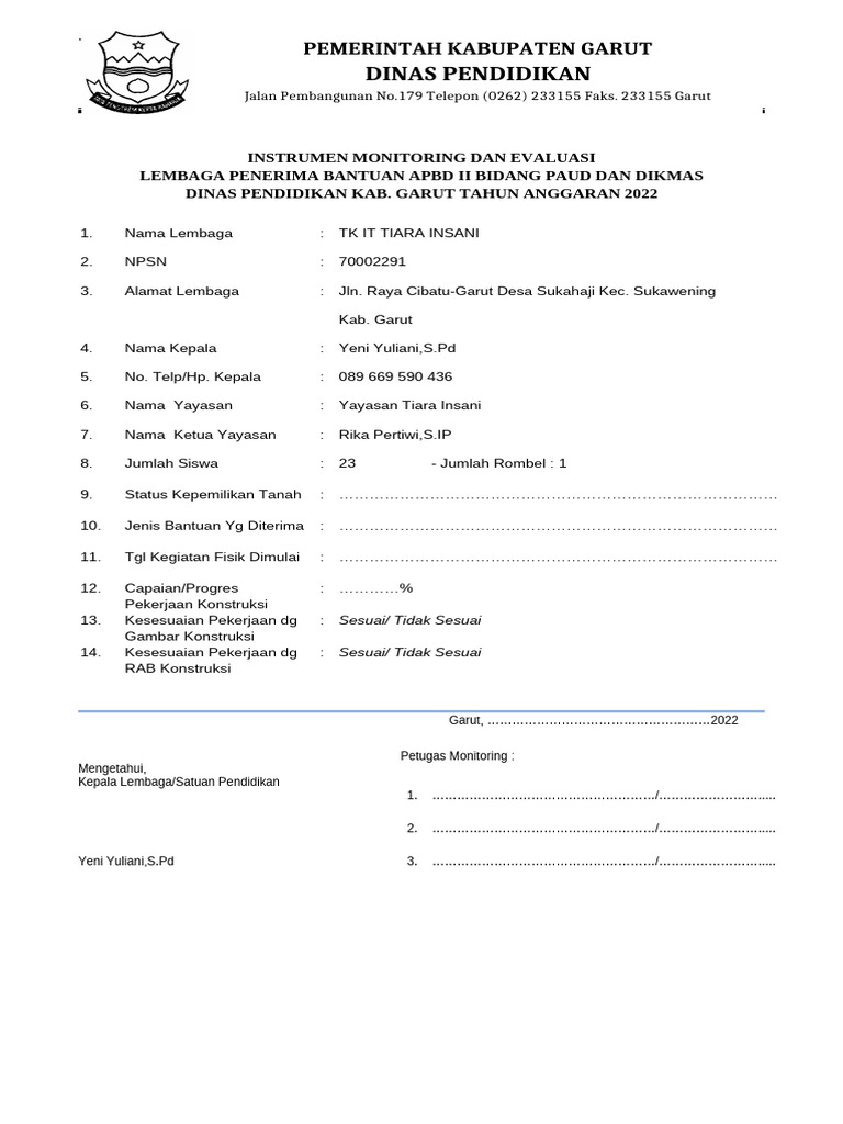 Instrumen Monev | PDF