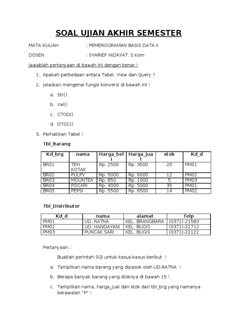 Soal Basis Data Kelas 12 Soal Basis Data Pilihan Gand