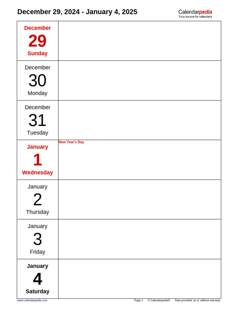 Weekly Calendar 2025 Portrait Days Vertically | PDF | Easter | Observances
