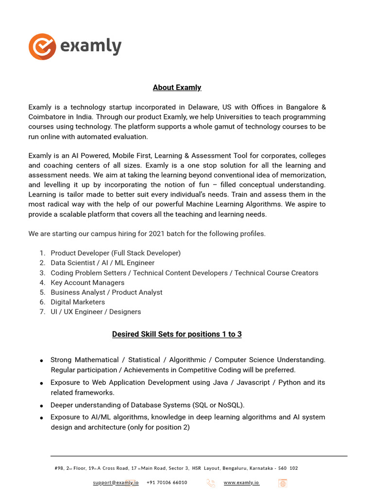 2021 Campus Hiring - Examly | PDF | Artificial Intelligence | Intelligence (AI) & Semantics