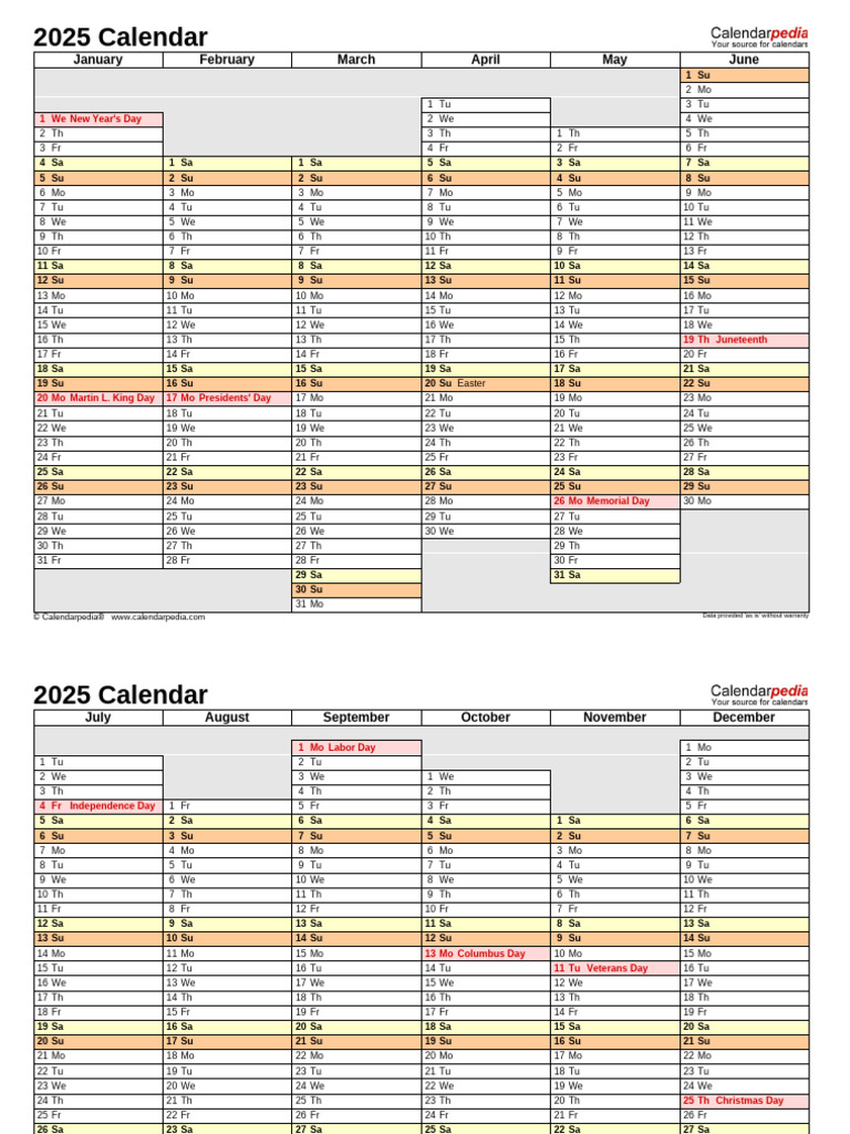 2025 Calendar Landscape 2 Pages Days Aligned | PDF