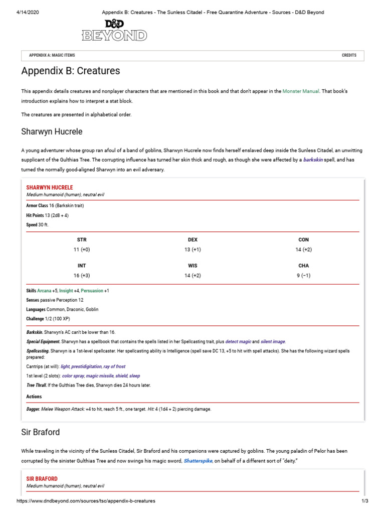 Appendix B - Creatures - The Sunless Citadel | PDF | Dungeons & Dragons ...
