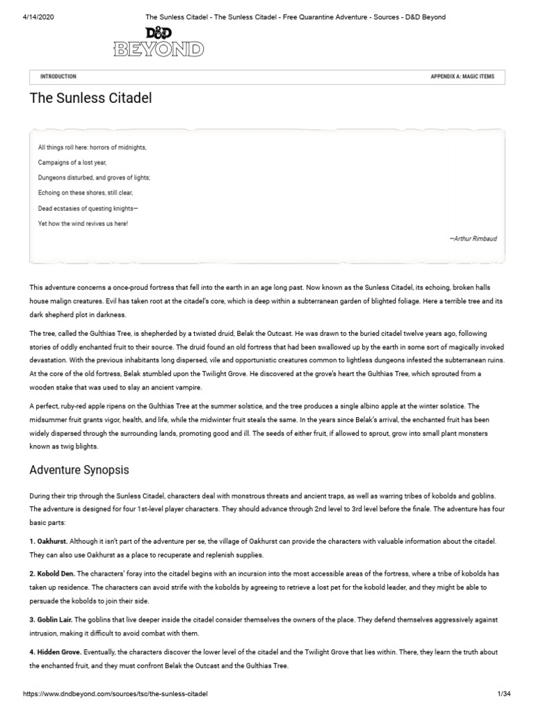 Quarantine Adventure - The Sunless Citadel | PDF