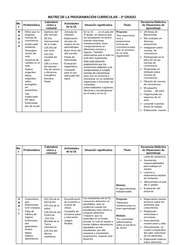 Matriz de Programacion Curricular Kathy | PDF | Reciclaje | Aprendizaje