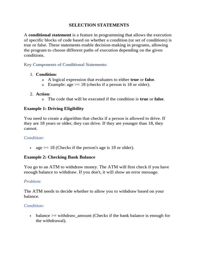 Selection Statements | PDF | Mathematical Logic | Computing Selection Statements | PDF | Mathematical Logic | Computing