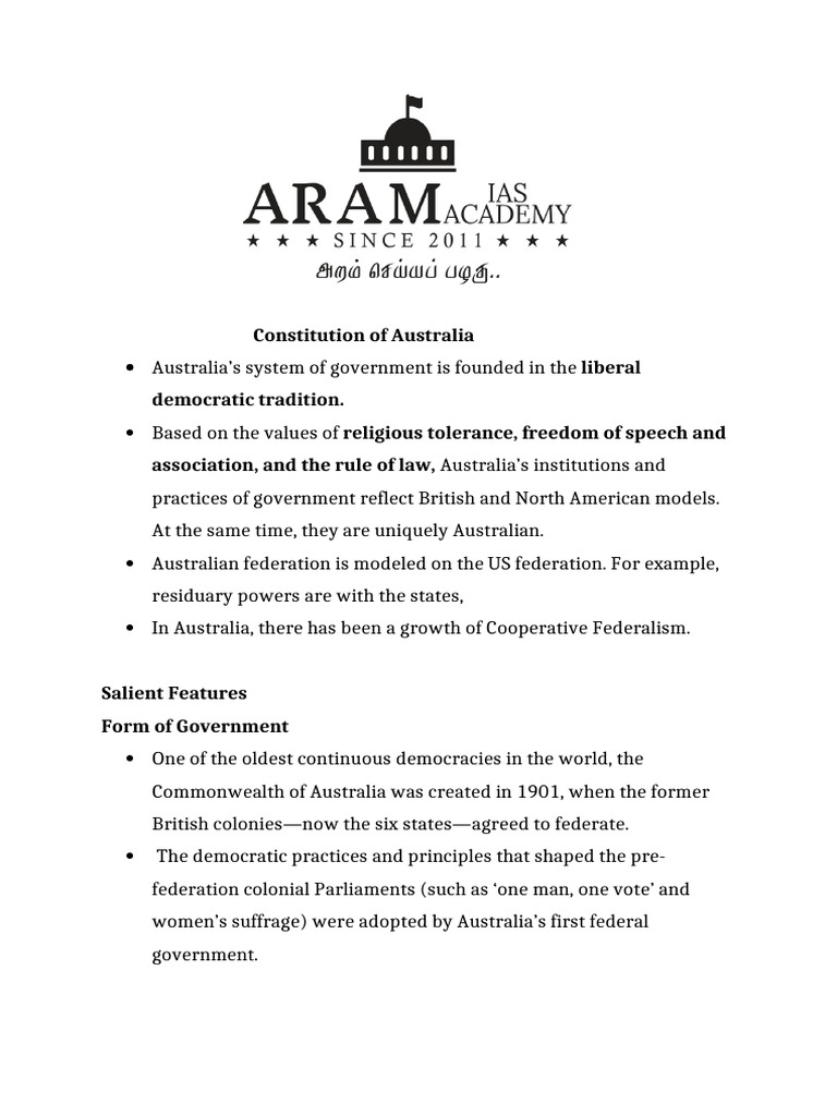 Australian Constitution Overview | PDF | States And Territories Of ...
