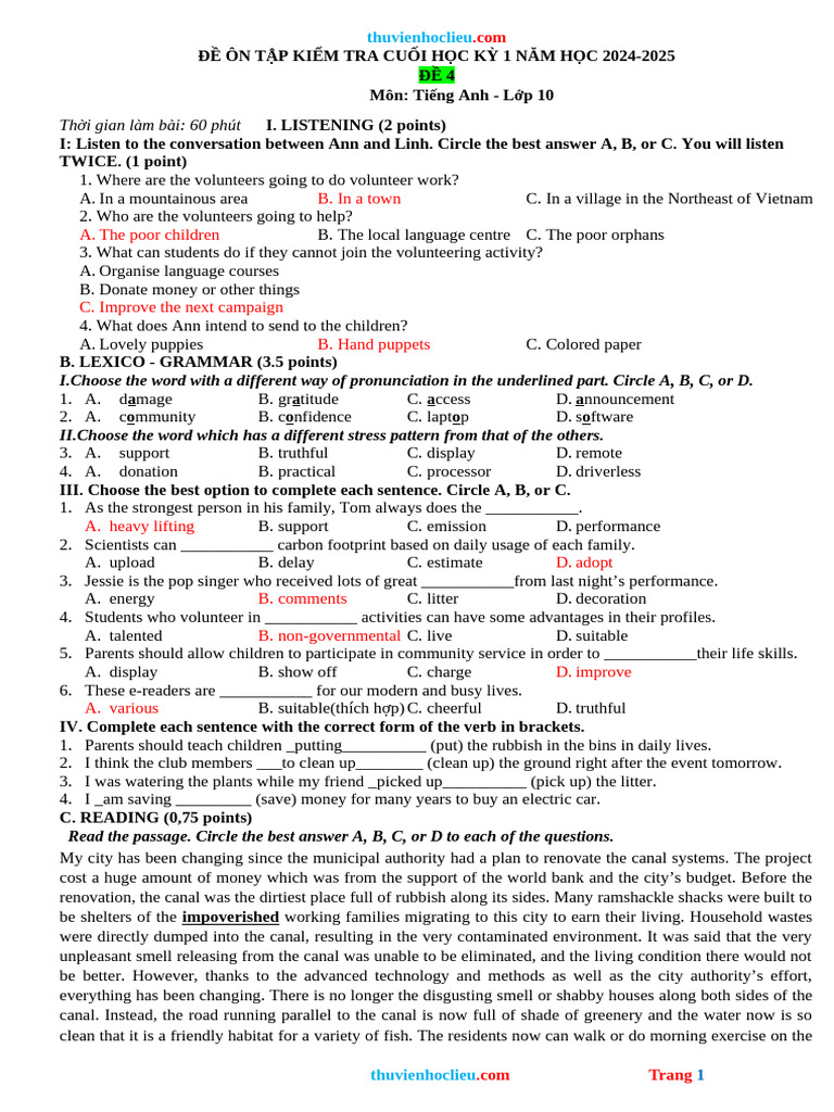 Thuvienhoclieu.com de on Tap Cuoi HK1 Tieng Anh 10 Global 24 25 de 4 (1) (1) | PDF