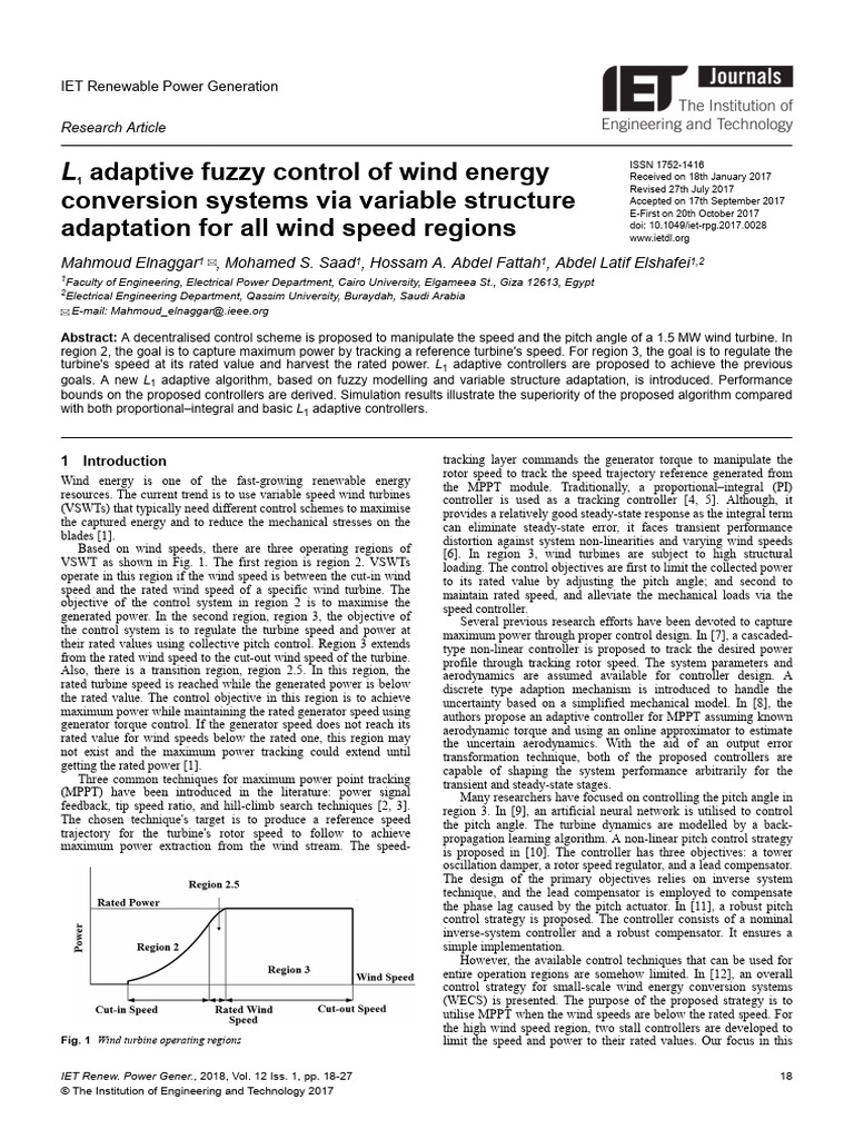 L1 adaptive fuzzy control of wind energy conversion systems via ... L1 adaptive fuzzy control of wind energy conversion systems via ...
