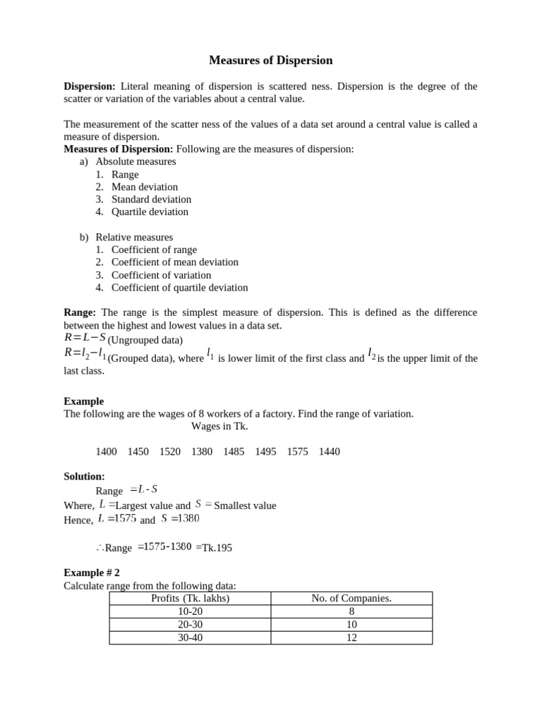 Measures of Dispersion | PDF | Descriptive Statistics | Statistical Analysis