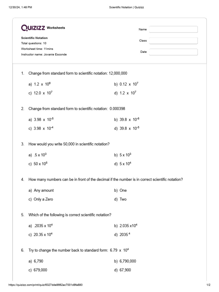 Scientific Notation - Quizizz | PDF | Encodings | Lexicology