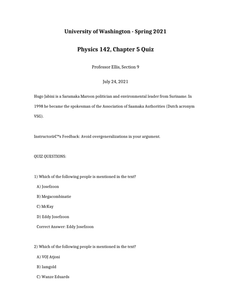 Physics 142 Chapter 5 Quiz | PDF