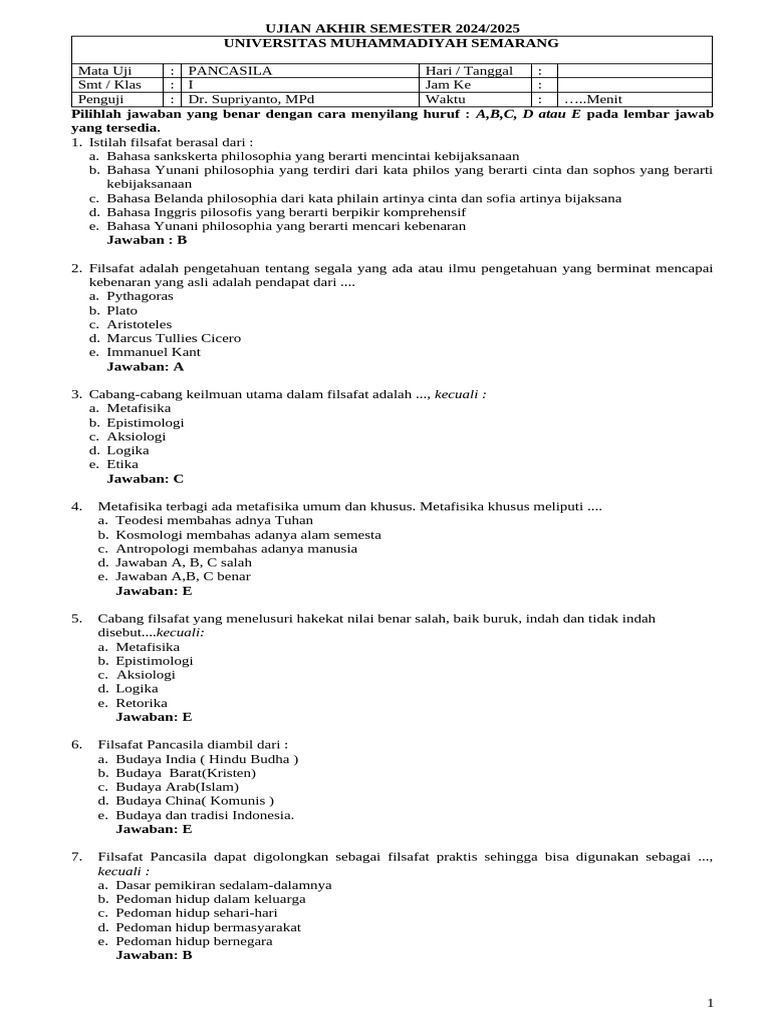 Soal Uas Pancasila | PDF