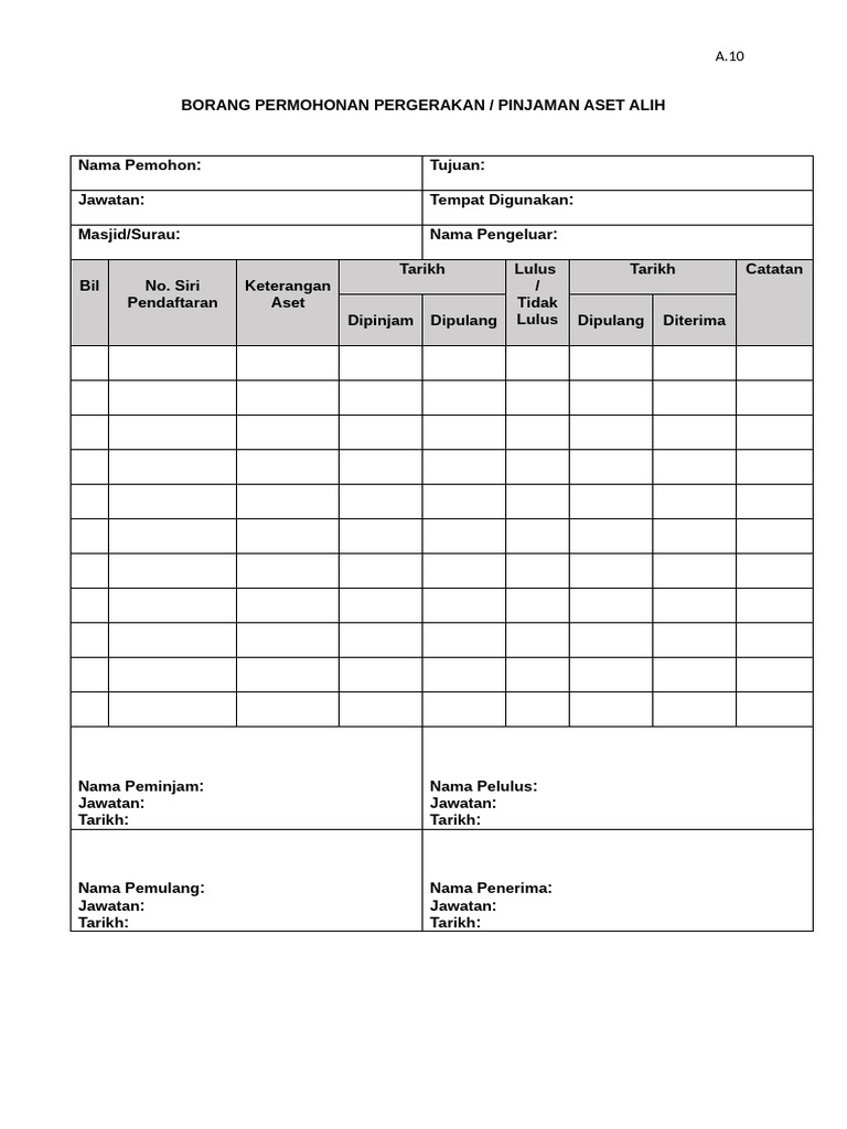 Borang Permohonan Pinjaman Aset Saf | PDF