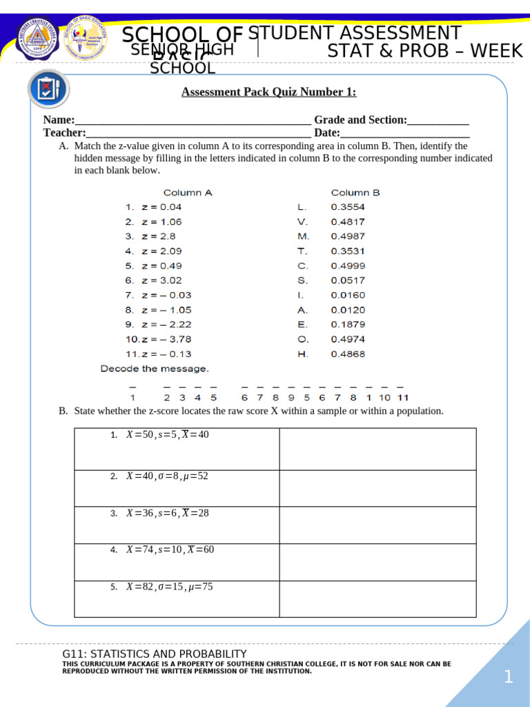 (Template) WEEK - 3 - ASSESSMENT PACKAGE | PDF | Standard Score | Statistical Analysis