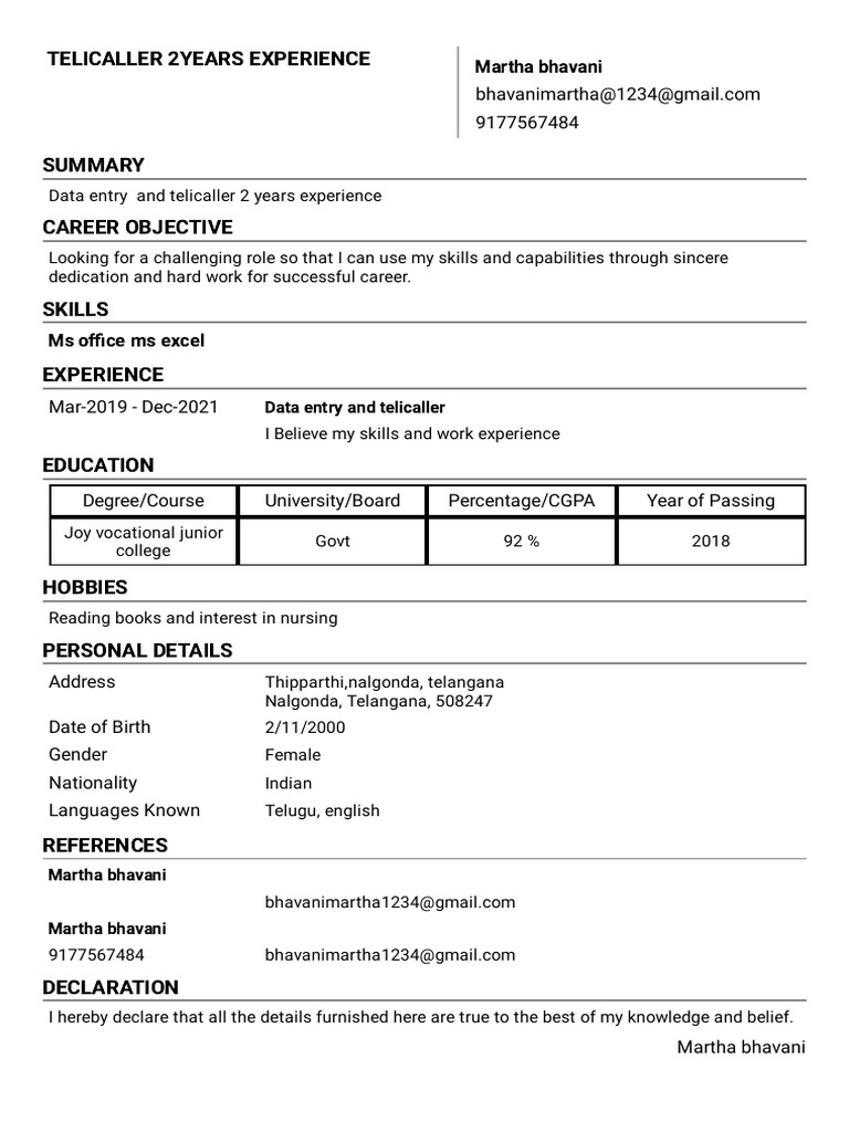 Resume Martha Bhavani Format1 | PDF