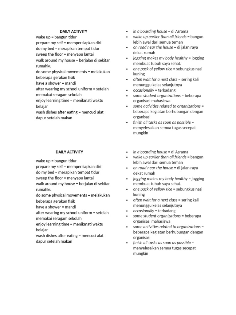 Daily Activity | PDF | Cuisine | Foods