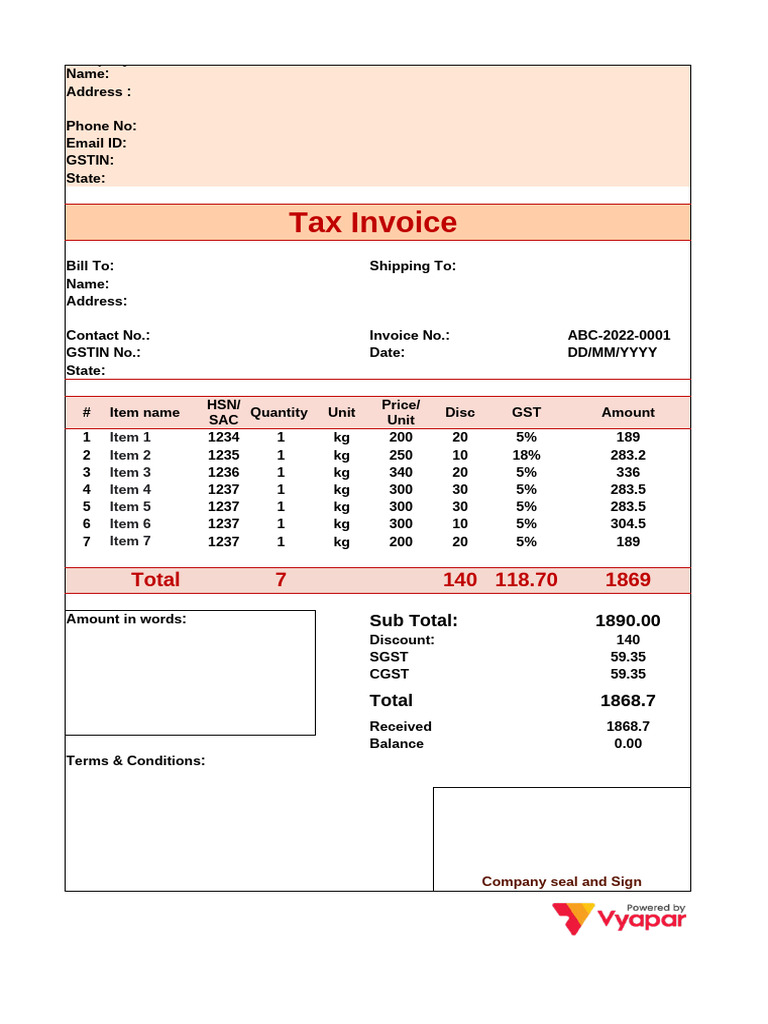 Textile Bill Format 1 | PDF