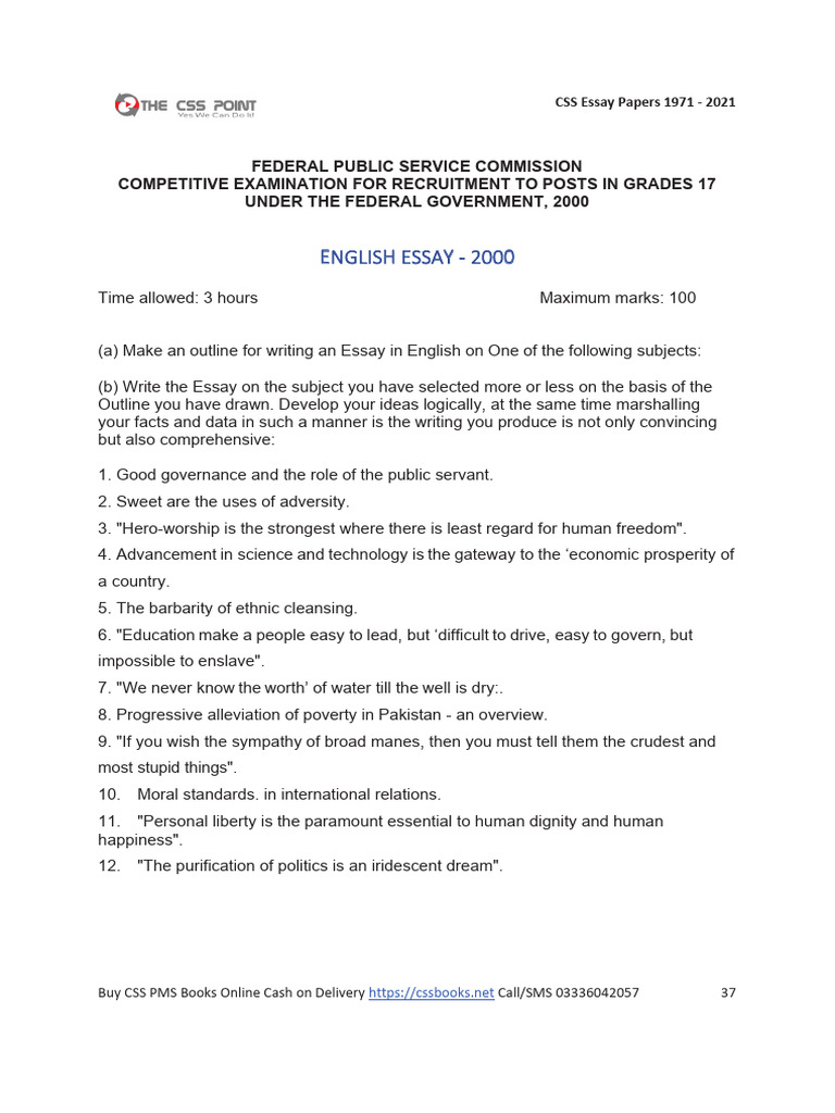 CSS Exam Essay Topics 1971-2021 | PDF | Essays