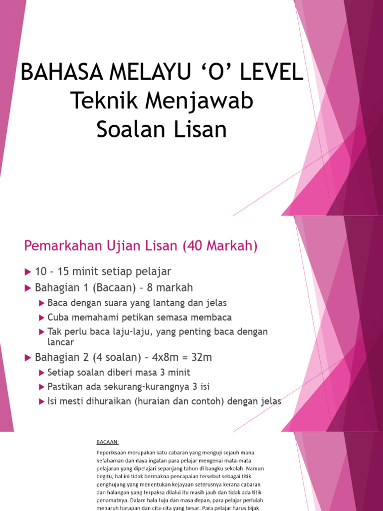 Teknik Ujian Lisan Bahasa Melayu O Level | PDF