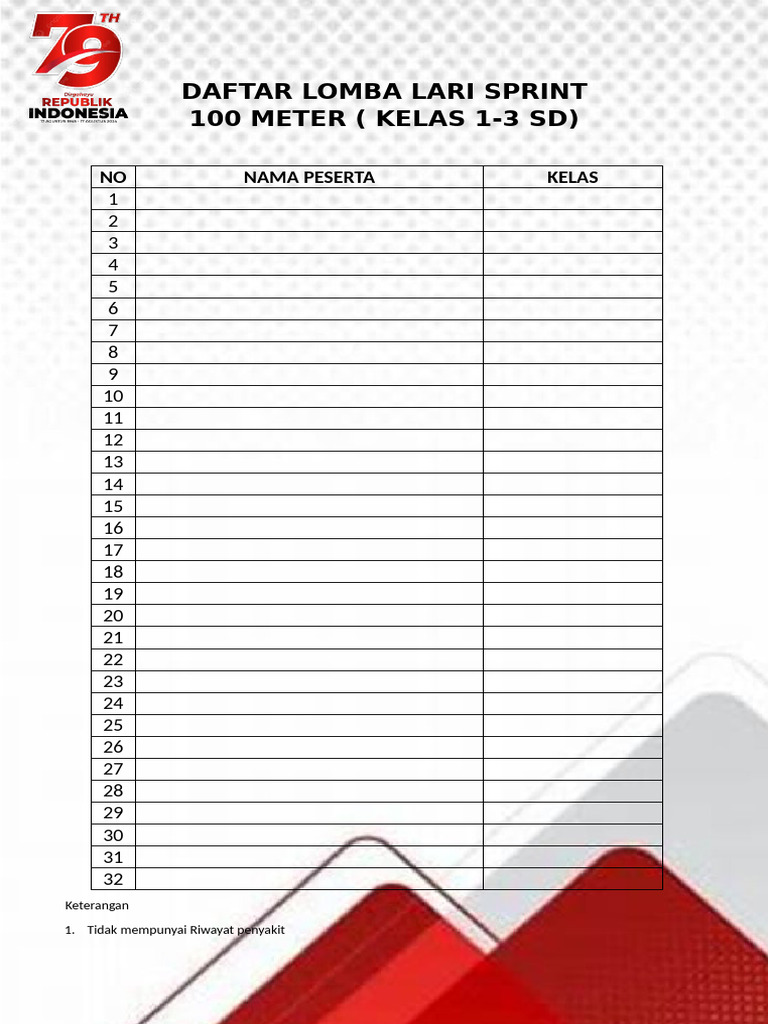 Daftar Lomba Lari 100 | PDF