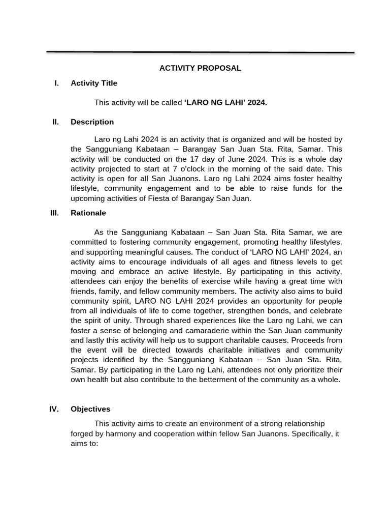 Laro NG Lahi Activity Proposal Partial | PDF