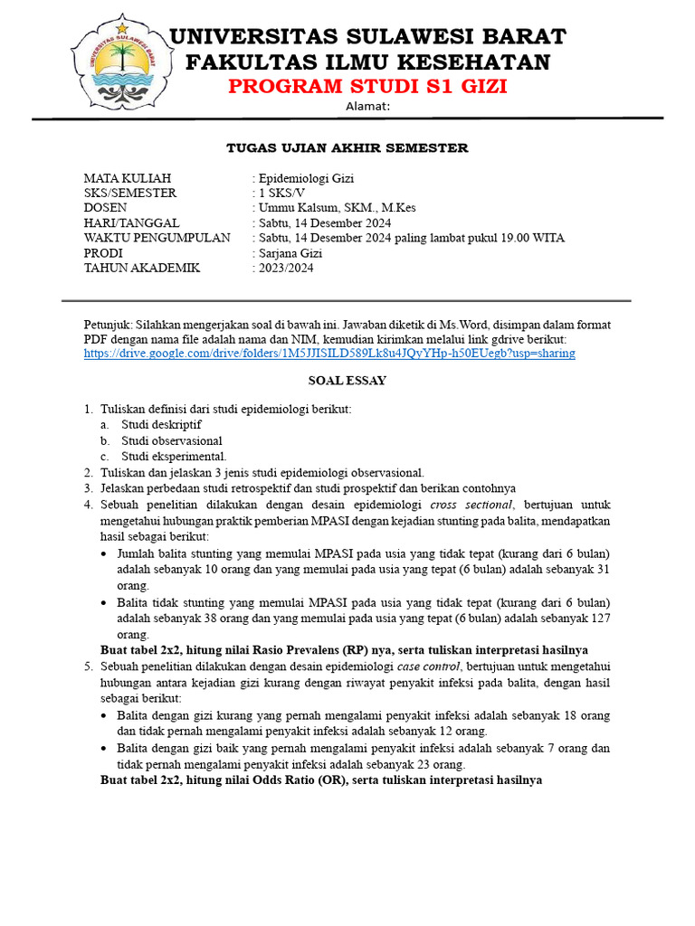 Soal UAS Epid Gizi 2024 | PDF