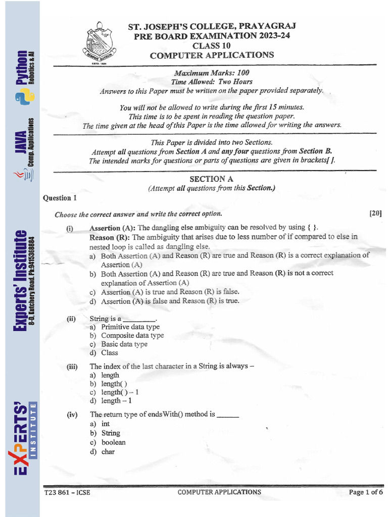 X SJC Pre Board1 Computer Applications | PDF