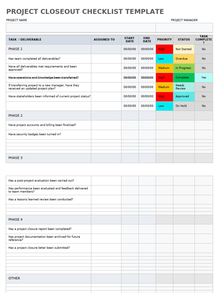 Project Closeout Checklist Template | PDF