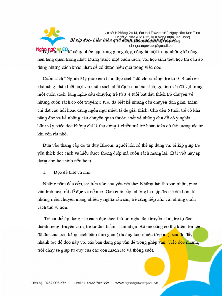 Doc-Hieu Cho HS Tieu Hoc | PDF