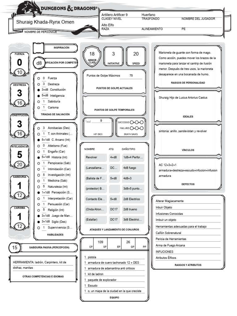 Personaje Artificer: Shuraig Khada-Rynx | PDF
