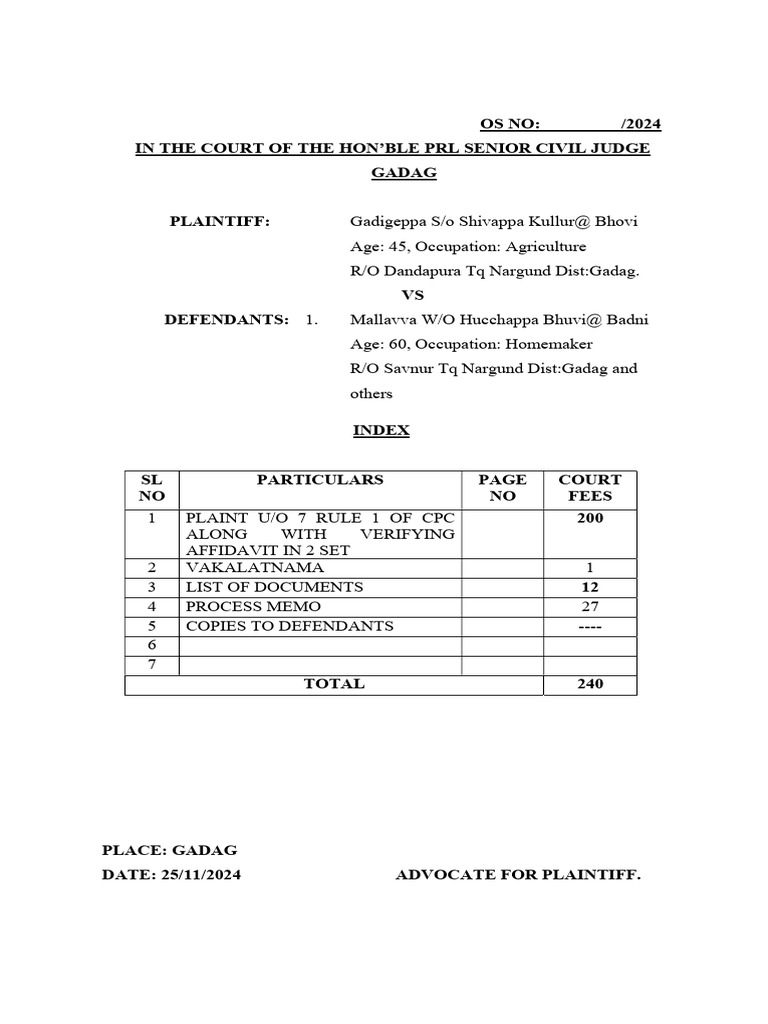 Civil Case Filing in Gadag Court | PDF | Separation Of Powers | Justice