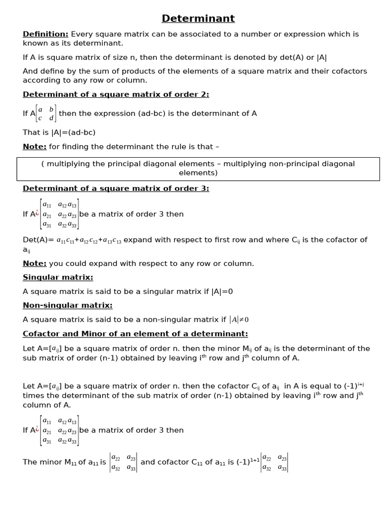Determinant Pdf Determinant Matrix Mathematics