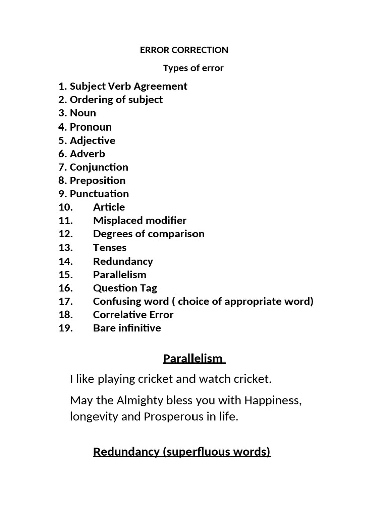 Error Correction PDF - 111922 | PDF | Word | Adverb