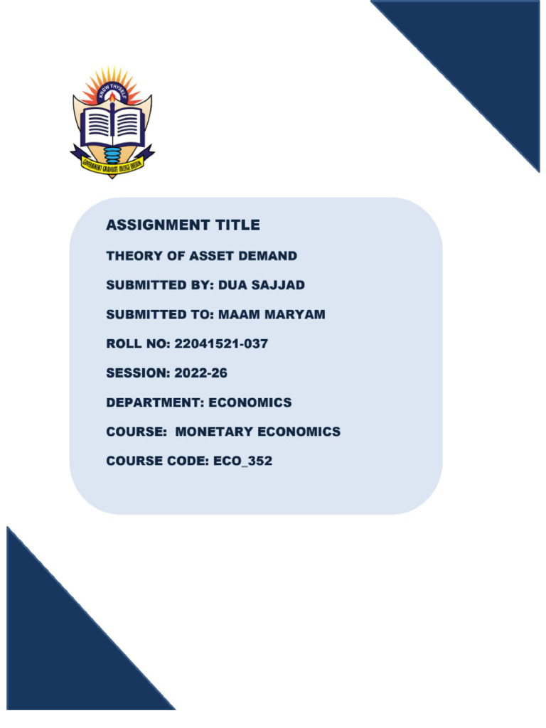Theory of Asset Demand | PDF