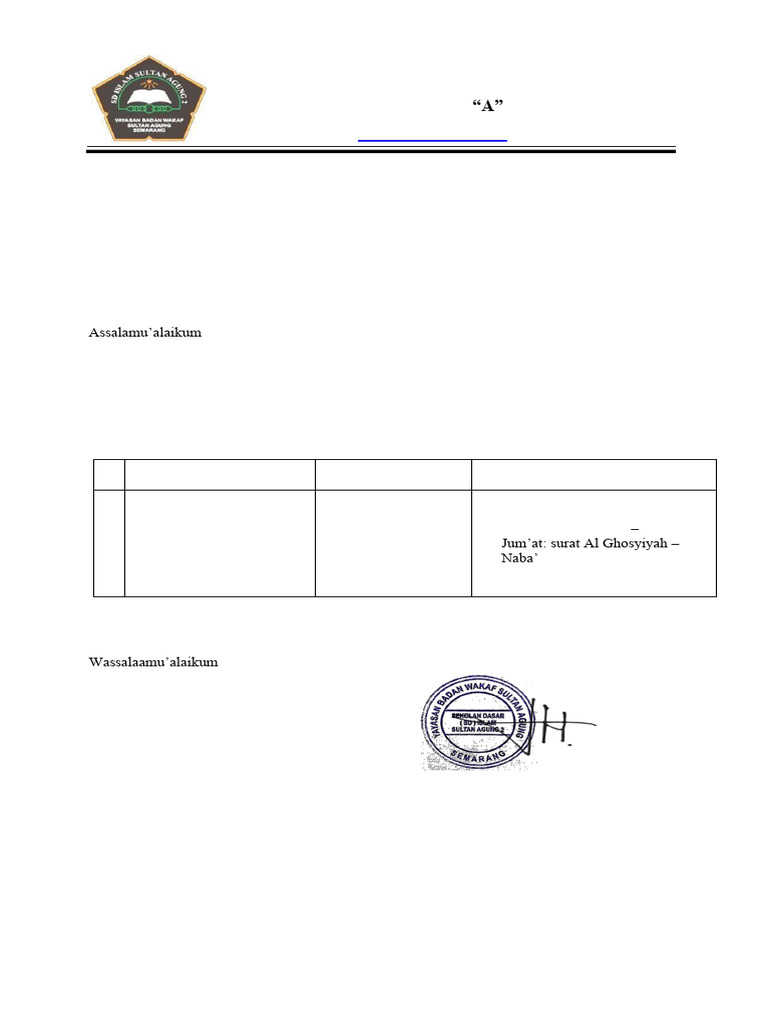 Surat Pemberitahuan Ujian Akhir Tahfidz Kelas 6 | PDF