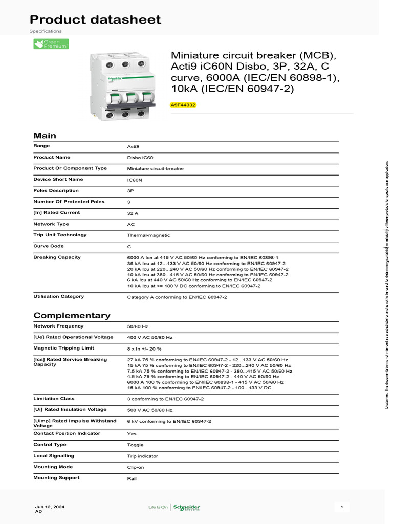 Schneider Electric - Acti9-iC60 - A9F44332 | PDF | Electrical ...